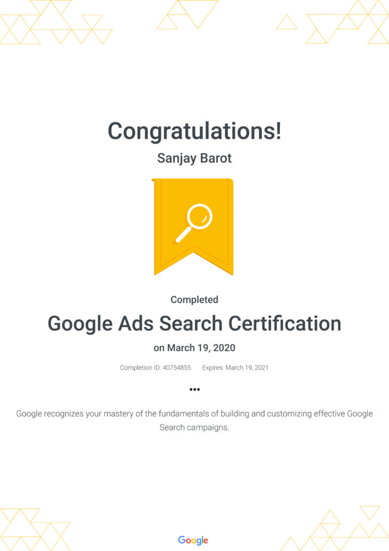 My Digital Marketing Certificates - Shubham Barot